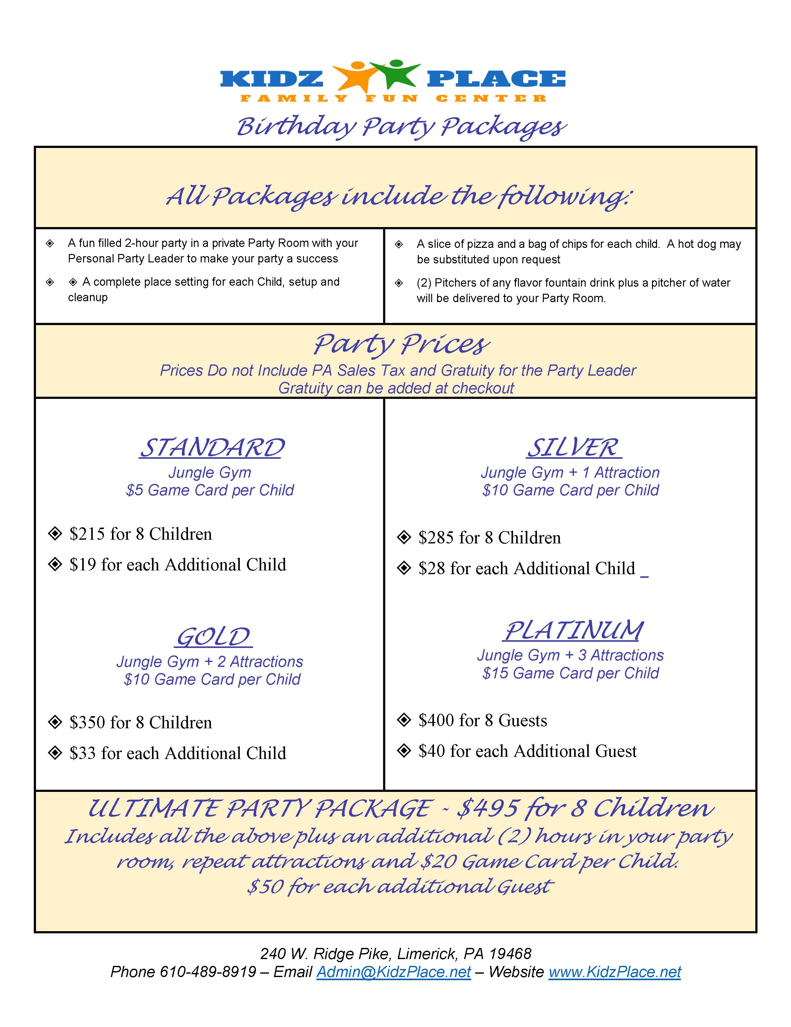 Kidz Place Family Fun Center > Parties